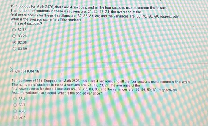 Solved 15. Suppose for Math 2526, there are 4 sections, and | Chegg.com