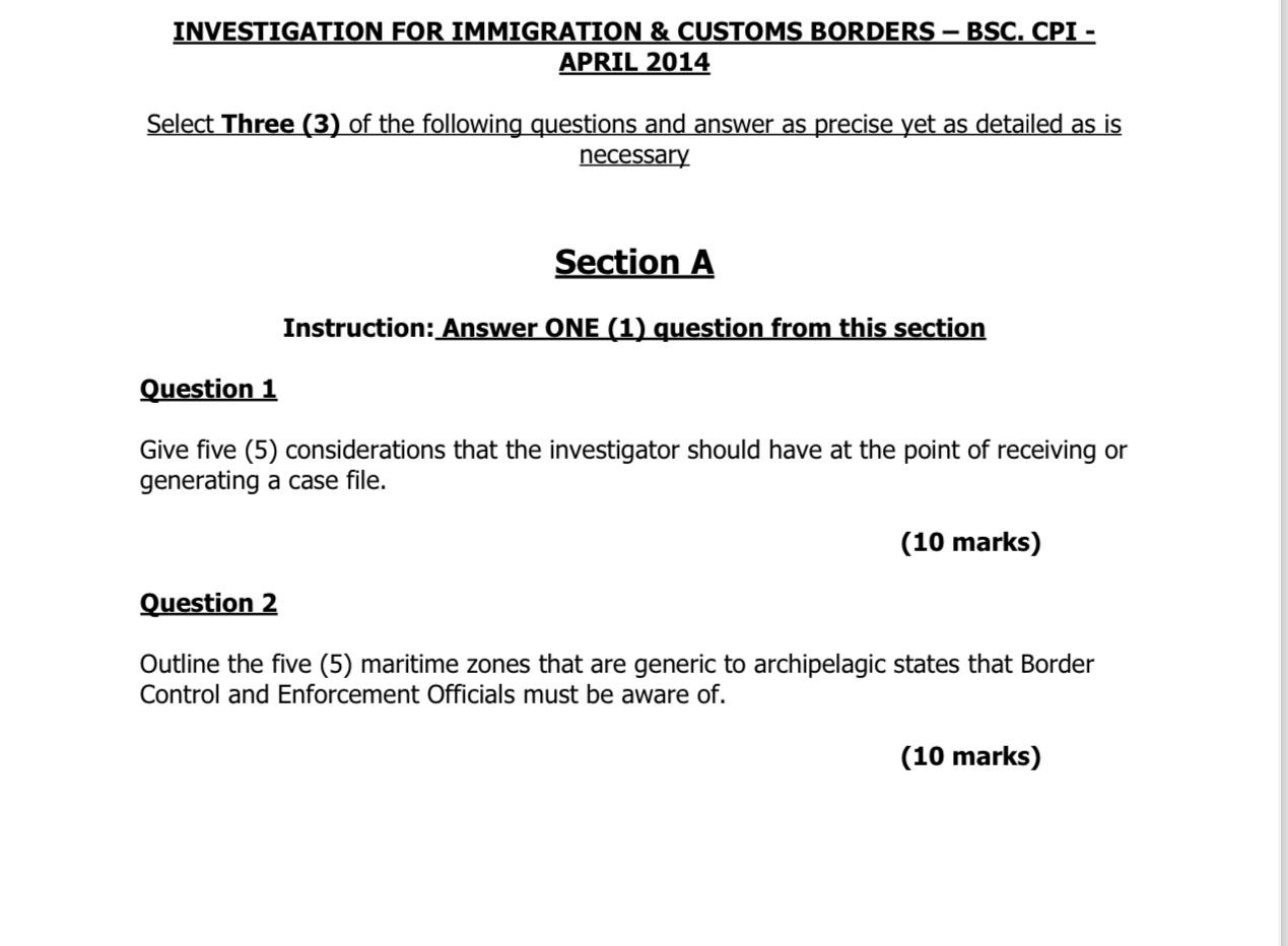 INVESTIGATION FOR IMMIGRATION & CUSTOMS BORDERS - | Chegg.com