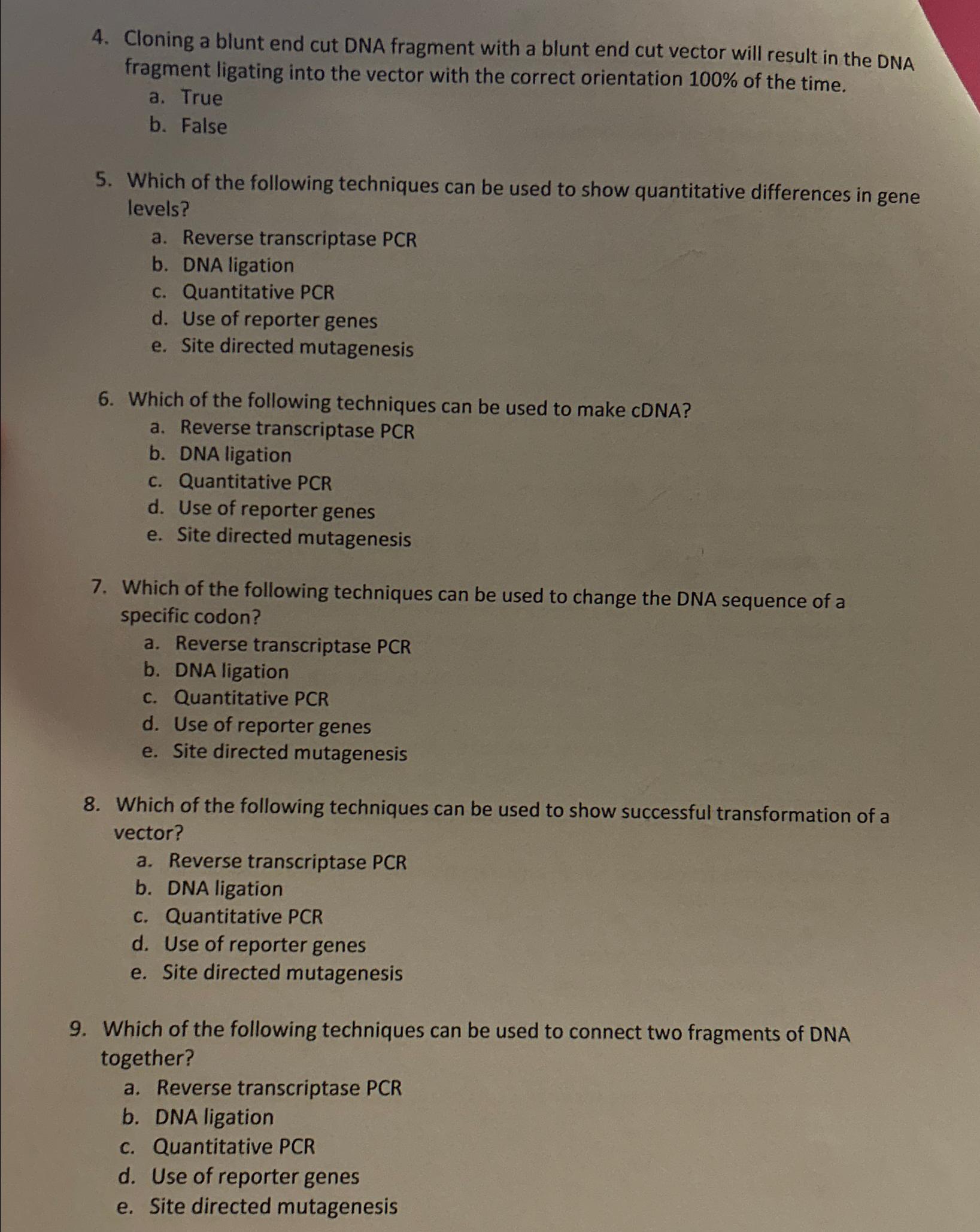 Solved Cloning a blunt end cut DNA fragment with a blunt end | Chegg.com
