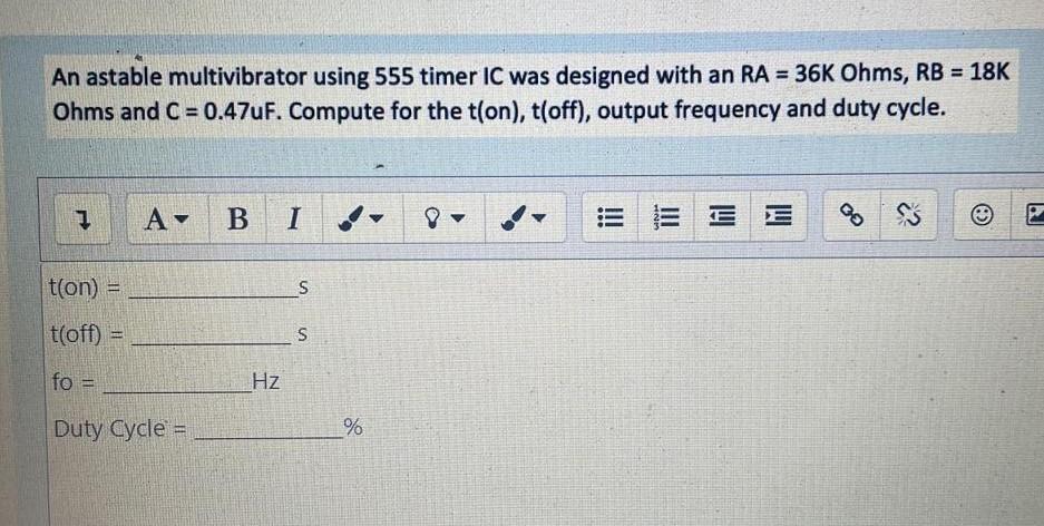 Solved = An astable multivibrator using 555 timer IC was | Chegg.com