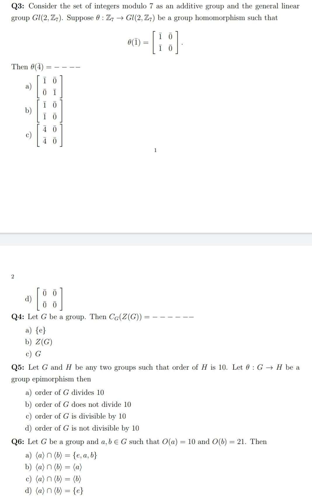 Solved Q3: Consider the set of integers modulo 7 as an | Chegg.com