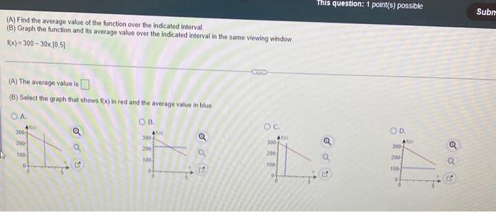 Solved (A) Find the average value of the function over the | Chegg.com
