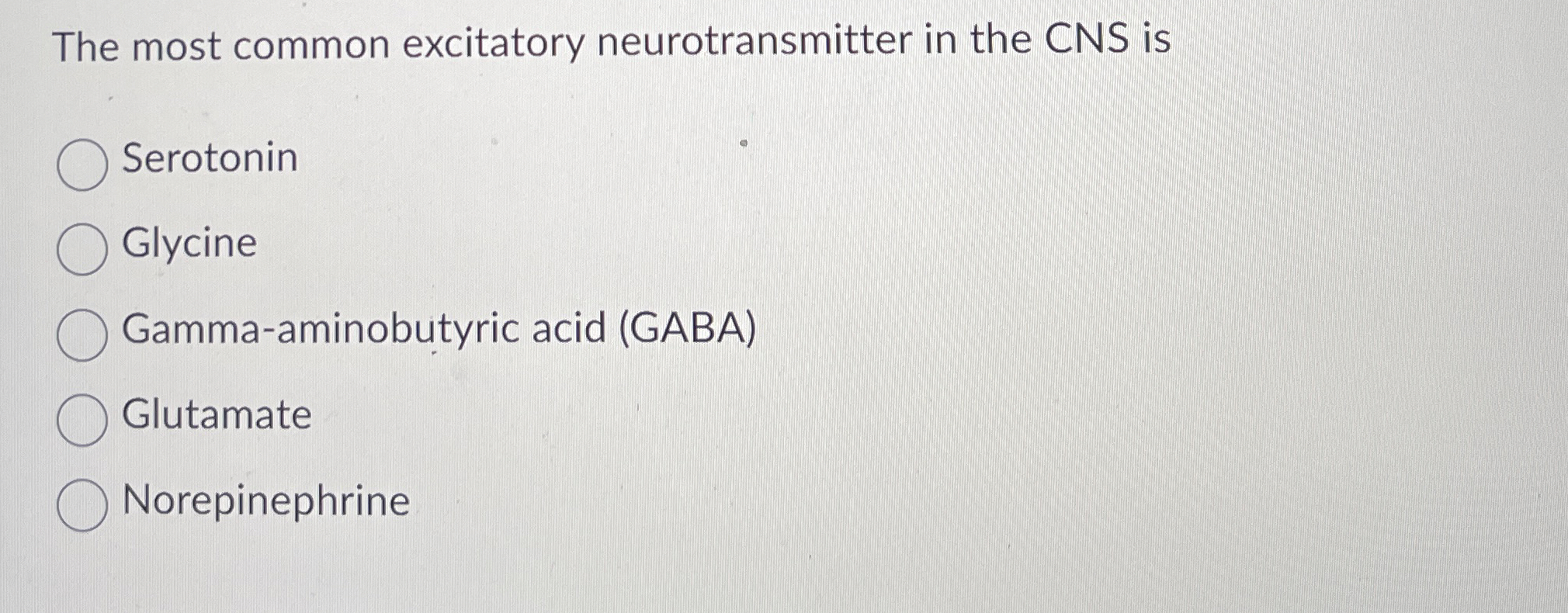 Solved The most common excitatory neurotransmitter in the | Chegg.com