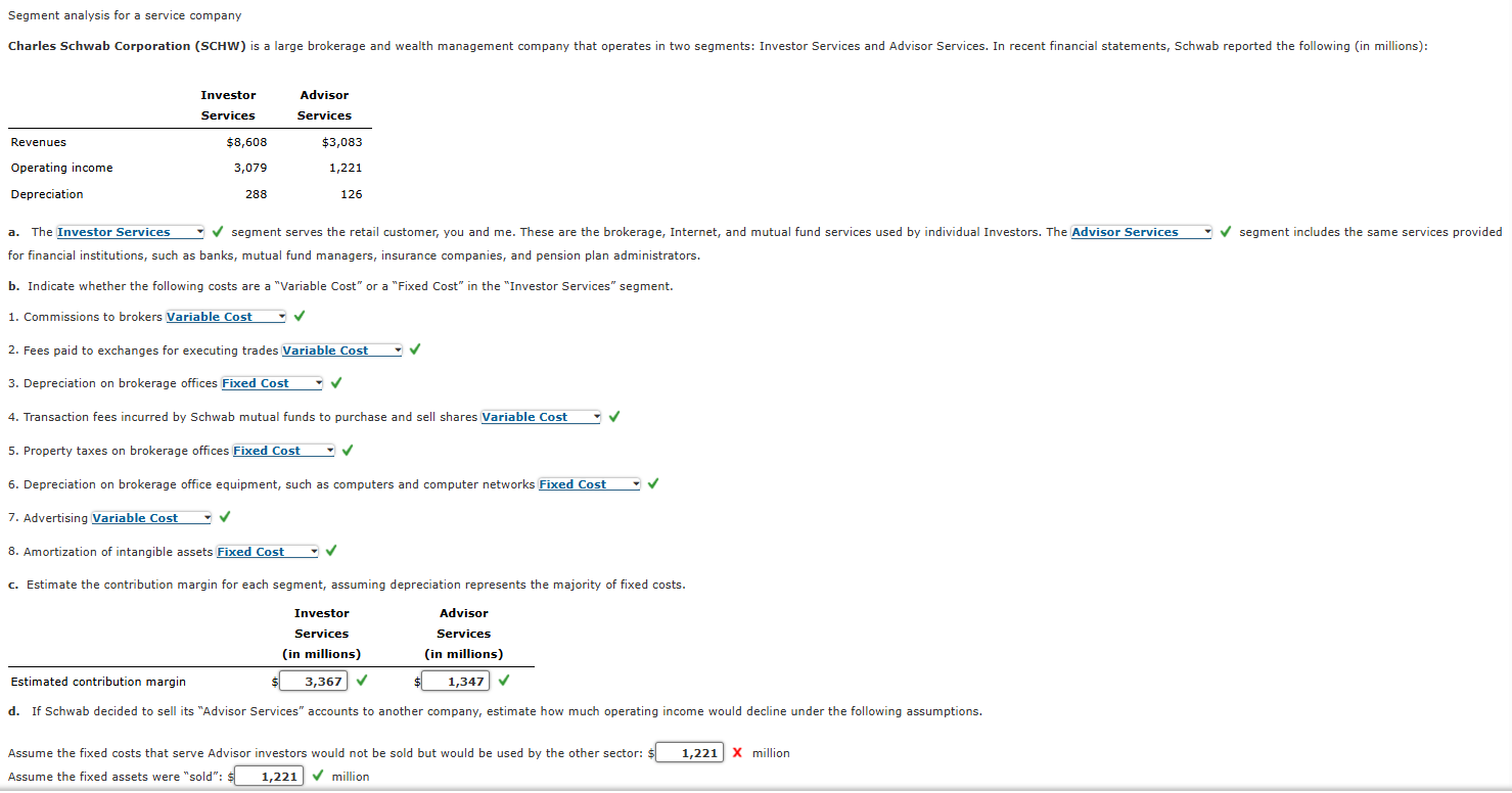Solved Segment analysis for a service companyfor financial | Chegg.com
