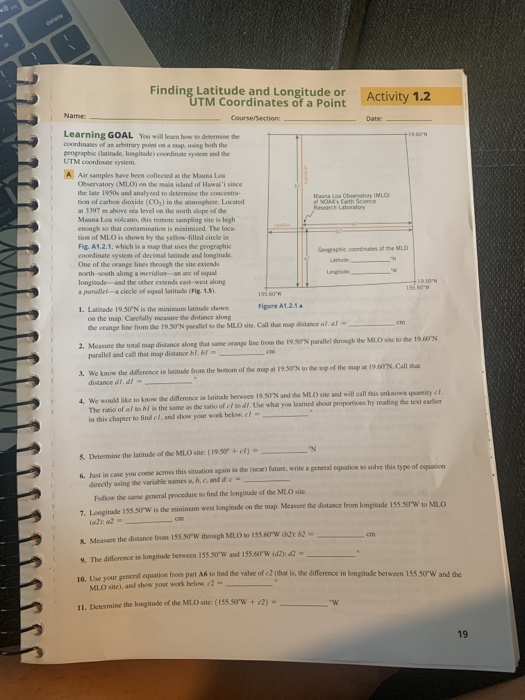 Name: Finding Latitude and Longitude or UTM | Chegg.com
