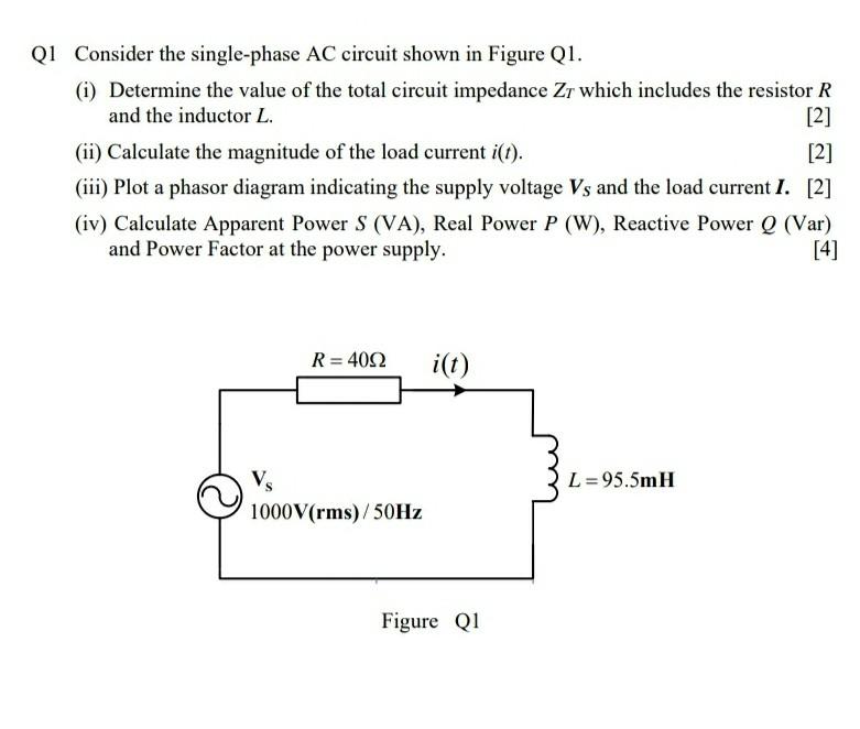 Solved Q1 Consider the single-phase AC circuit shown in | Chegg.com