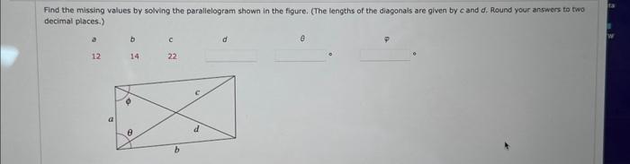 Solved Find the missing values by solving the parallelogram | Chegg.com