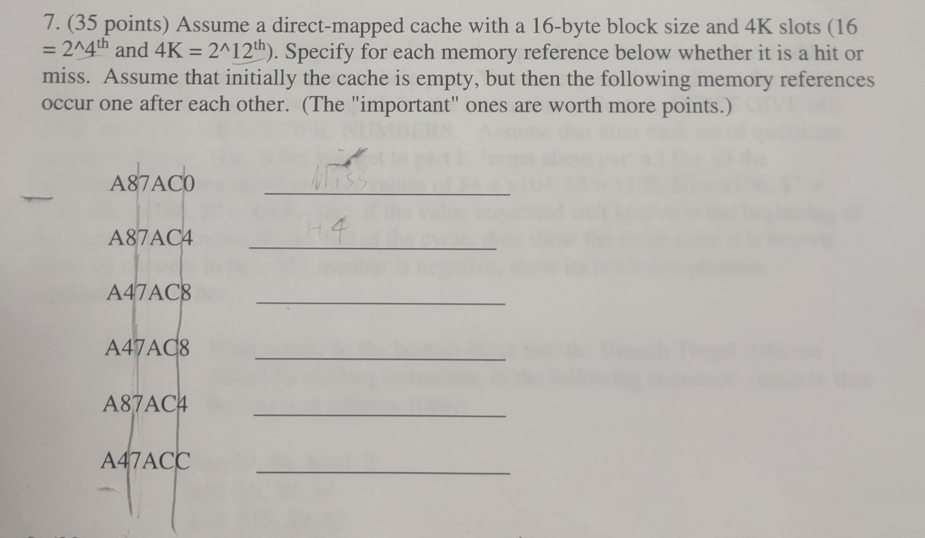 Solved ( 35 ﻿points) ﻿Assume a direct-mapped cache with a | Chegg.com