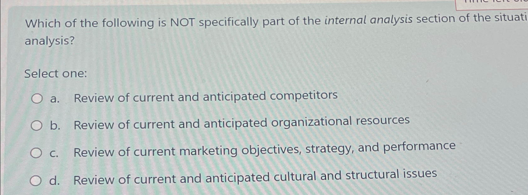 Solved Which of the following is NOT specifically part of | Chegg.com