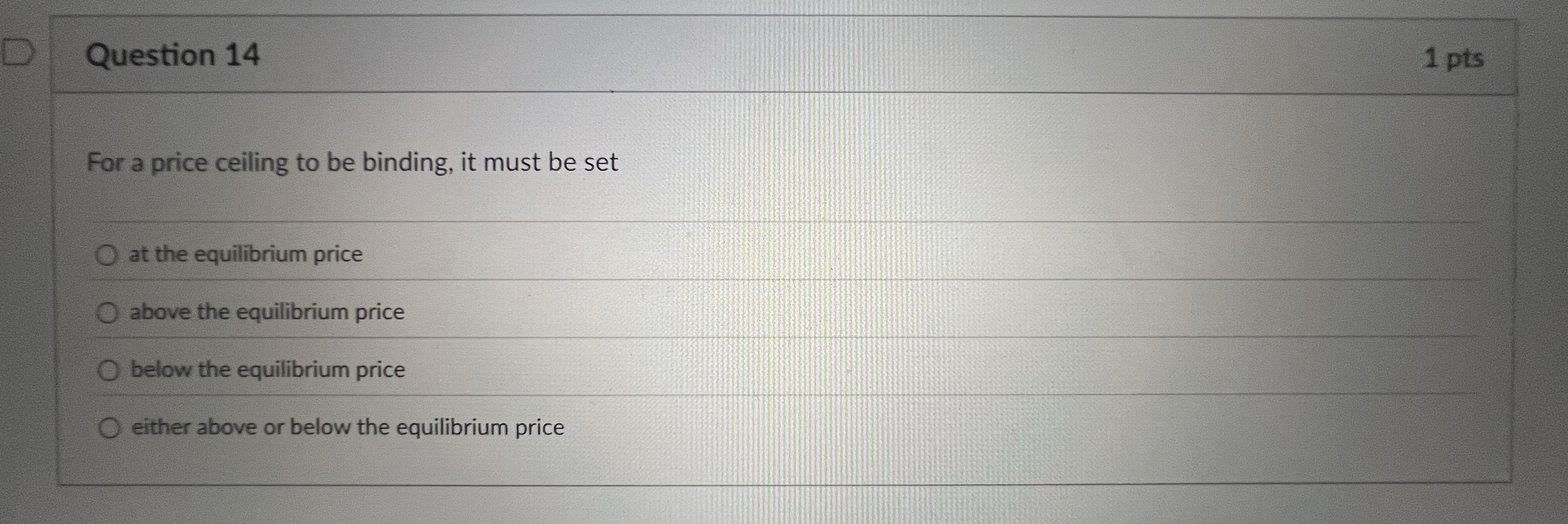 Solved Question 14For a price ceiling to be binding, it must | Chegg.com