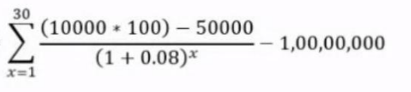Solved ∑x=130(10000**100)-50000(1+0.08)x-1,00,00,000 | Chegg.com