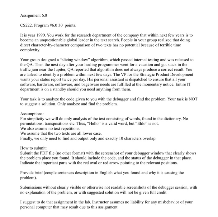 Assignment 6.0 CS222. Program #6.0 30 points. It is | Chegg.com