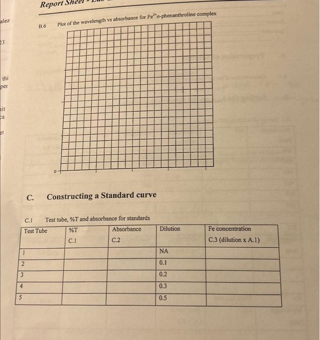 B. 6 C. Constructing a Standard curve Test tube. \%T | Chegg.com
