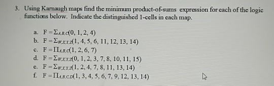 Solved 3. Using Karnaugh maps find the minimum | Chegg.com