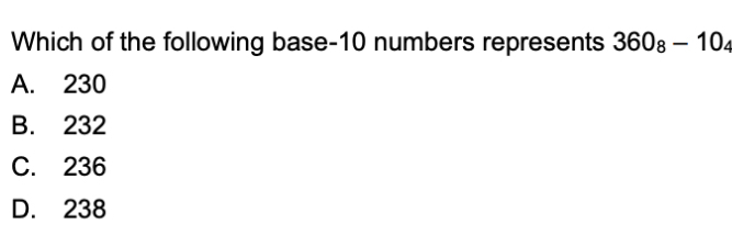 Solved Which of the following base- 10 ﻿numbers represents | Chegg.com