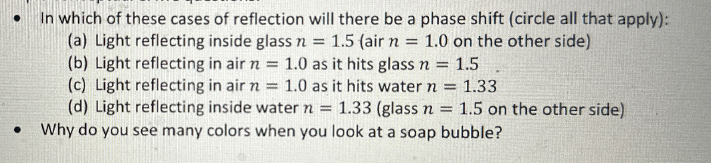 Solved In which of these cases of reflection will there be a | Chegg.com