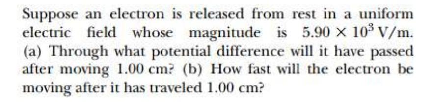 Solved Suppose an electron is released from rest in a | Chegg.com