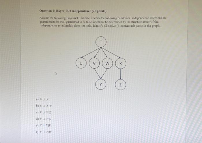 Solved Question 2: Bayes' Net Iudependence ( 25 points) | Chegg.com