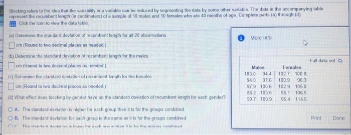 Solved Blocking refers to the idea that the variability in a | Chegg.com