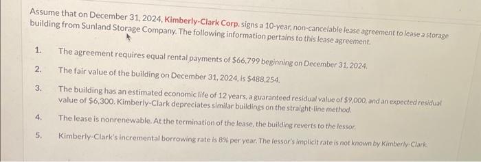 Assume that on December 31, 2024, Kimberly-Clark | Chegg.com