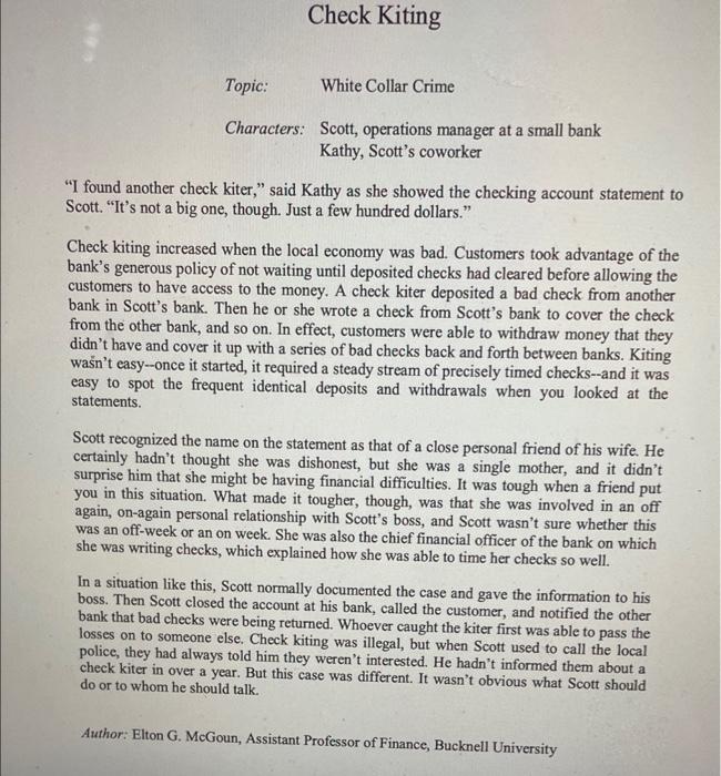 Solved Check Kiting Topic: White Collar Crime Characters: | Chegg.com