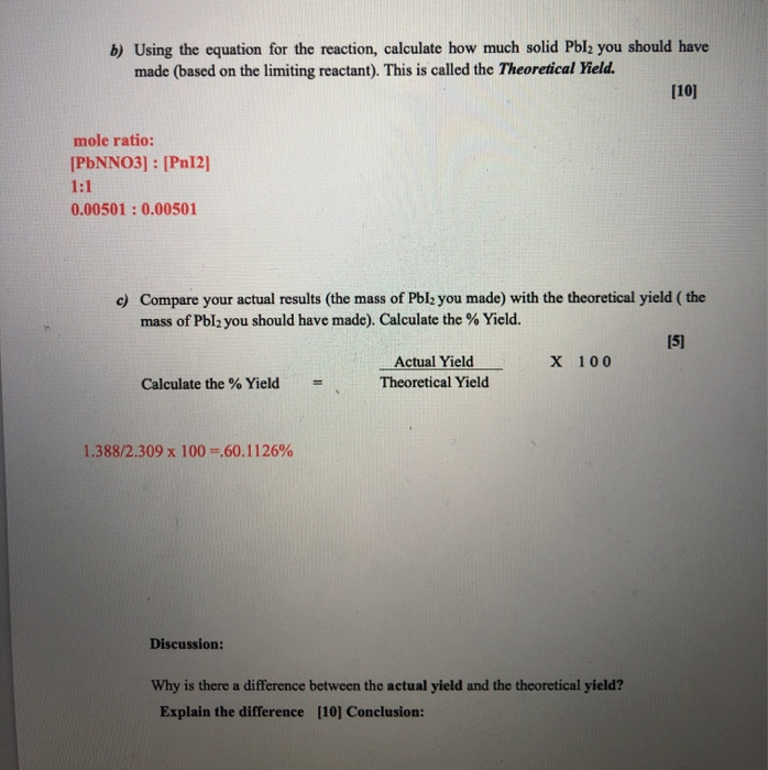 Solved 2) Calculate the mass and moles of PbI2 (s) produced | Chegg.com
