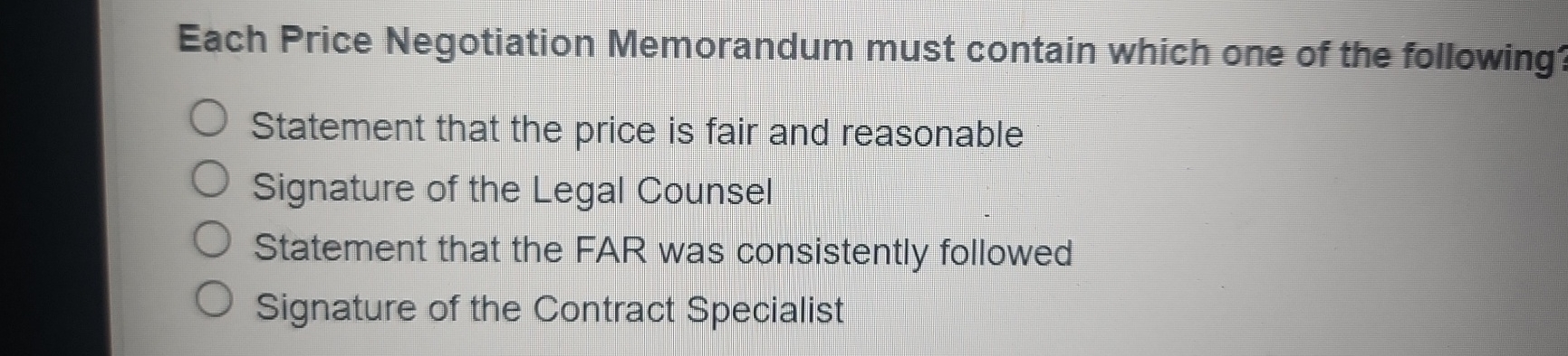 Solved Each Price Negotiation Memorandum must contain which | Chegg.com