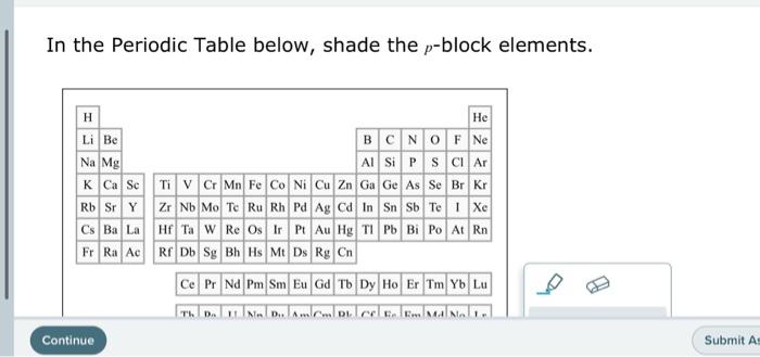 Solved In the Periodic Table below, shade the p-block | Chegg.com