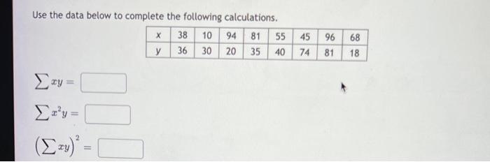 Solved Use the data below to complete the following | Chegg.com