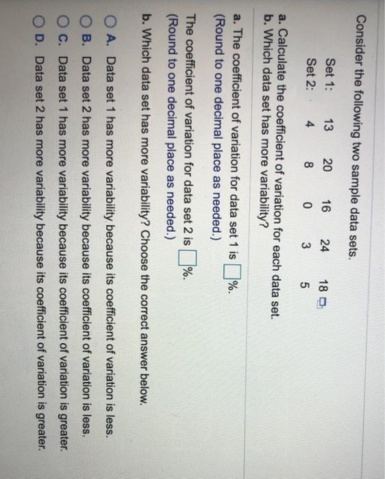 Solved Consider the following two sample data sets. 20 Set | Chegg.com