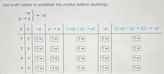 Solved Use truth tables to establish the modus tollens | Chegg.com
