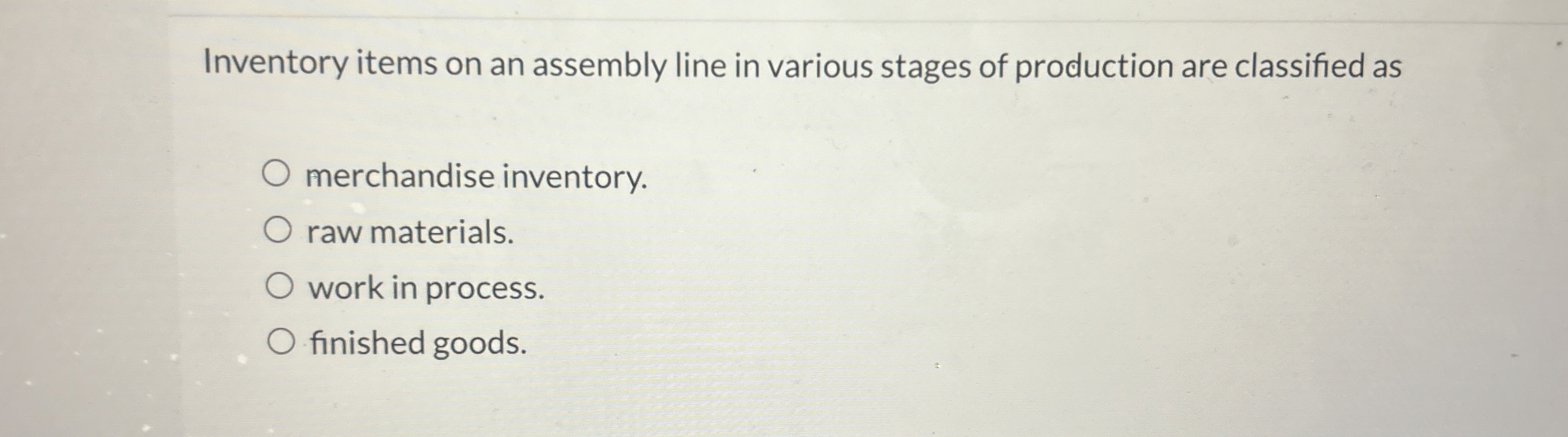 Solved Inventory items on an assembly line in various stages | Chegg.com