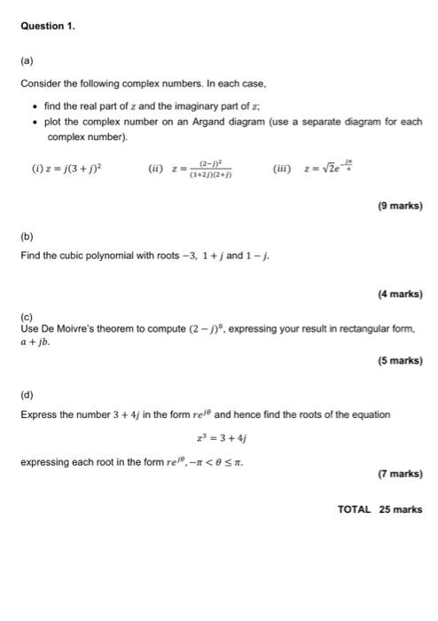Solved (a) Consider the following complex numbers. In each | Chegg.com