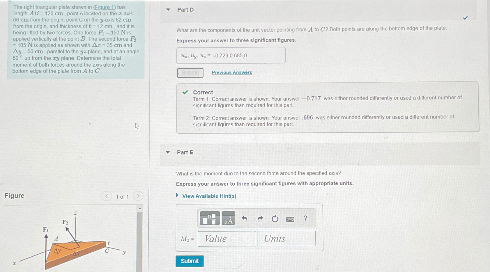 Solved The right triangular plate shown in (Figure 1) ﻿has | Chegg.com