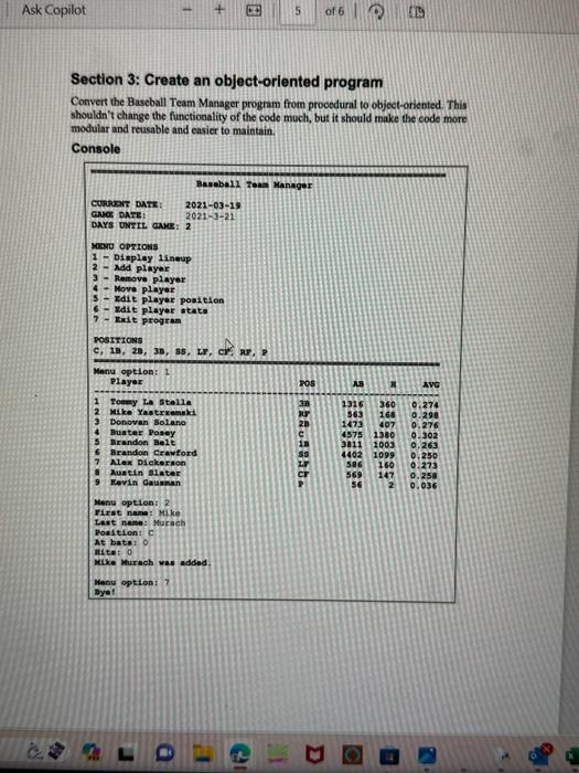 Solved Section 3: Create an object-oriented program Convert | Chegg.com