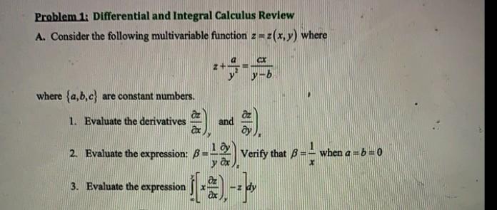 Solved Problem 1: Differential and Integral Calculus Review | Chegg.com