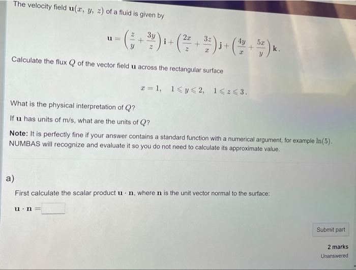 Solved The velocity field u(x,y,z) of a fluid is given by | Chegg.com