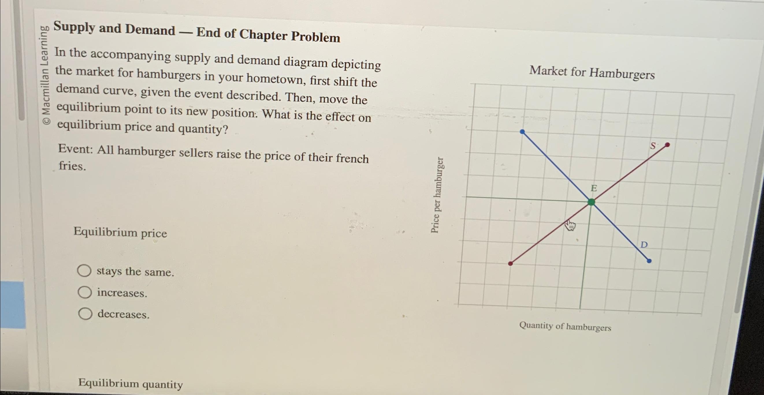 Solved Supply and Demand — ﻿End of Chapter ProblemIn the | Chegg.com