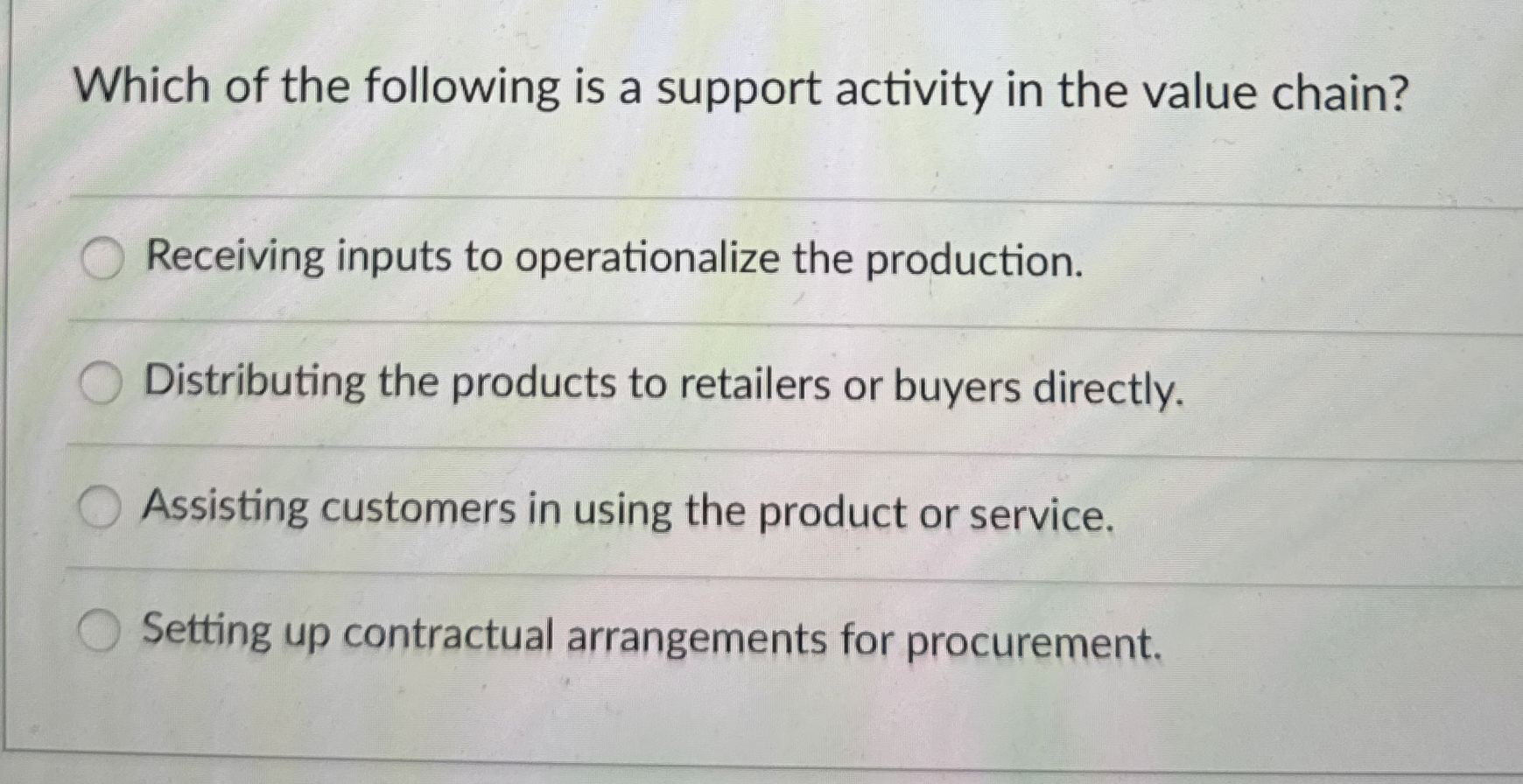 Solved Which of the following is a support activity in the | Chegg.com