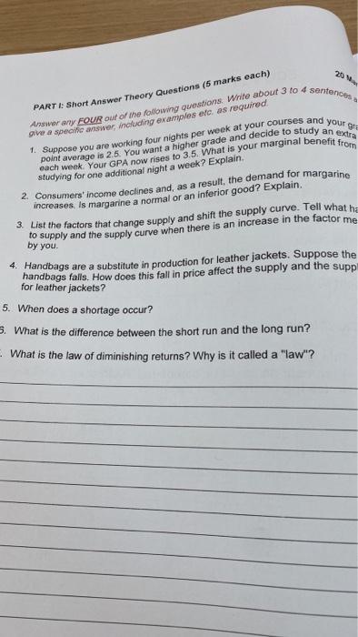 Solved PART \&: Short Answer Theory Questions ( 5 marks | Chegg.com