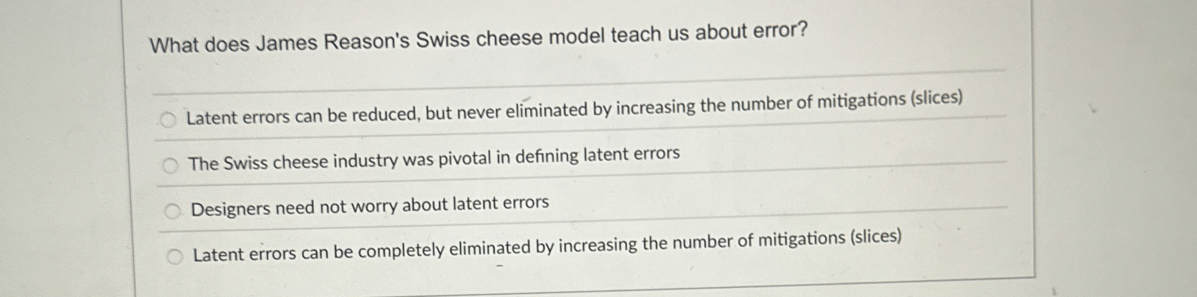 Solved What does James Reason's Swiss cheese model teach us | Chegg.com