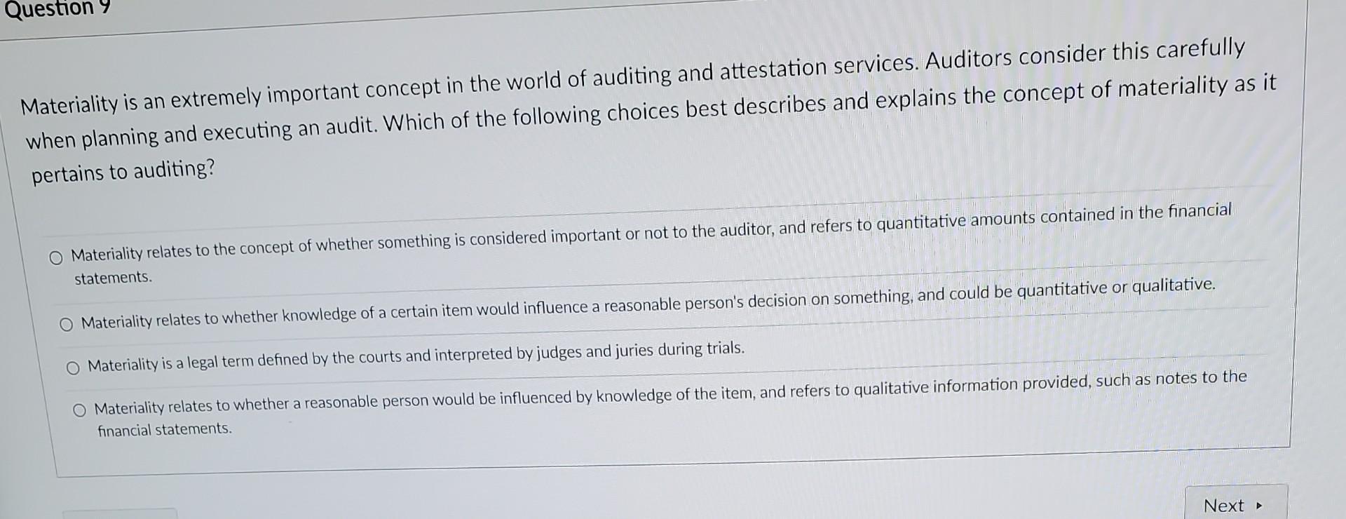 Solved Materiality is an extremely important concept in the | Chegg.com