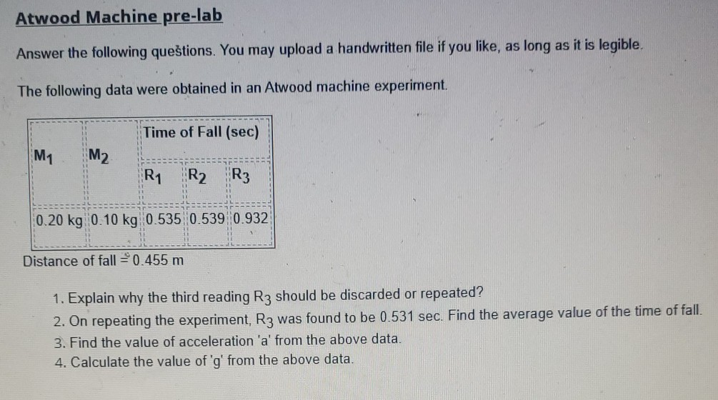 Solved Atwood Machine pre-lab Answer the following | Chegg.com