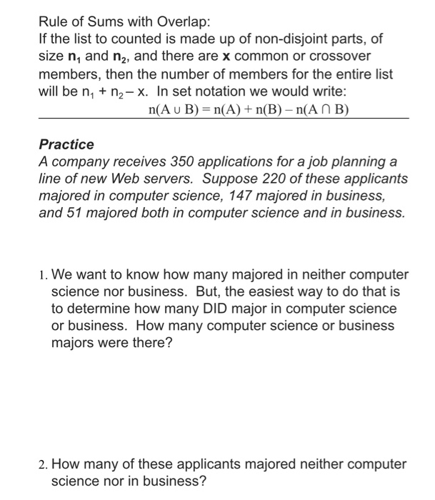 Solved Rule of Sums with Overlap: If the list to counted is | Chegg.com