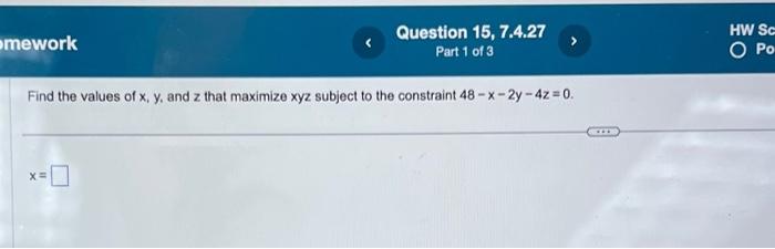 Solved mework Question 15, 7.4.27 Part 1 of 3 X = > Find the | Chegg.com