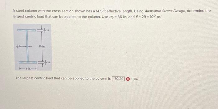 Solved A steel column with the cross section shown has a | Chegg.com