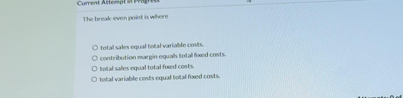 Solved The break-even point is where total sales equal total | Chegg.com