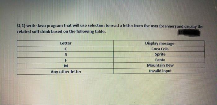 Solved 1.1) write Java program that will use selection to | Chegg.com