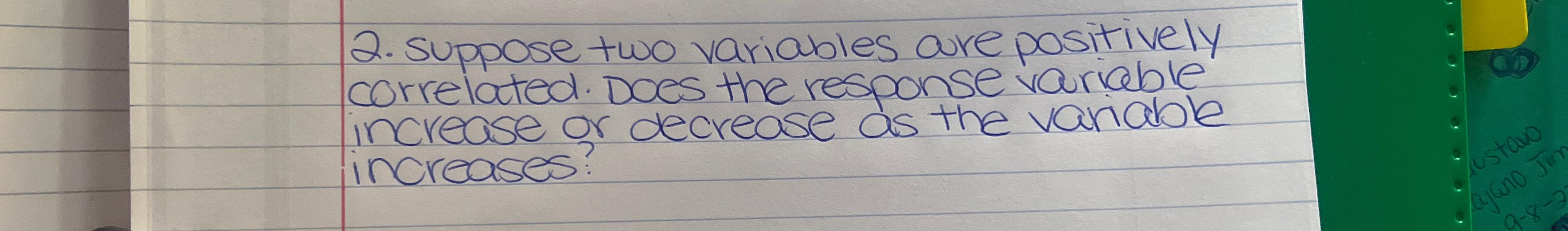 Solved Suppose two variables are positively correlated. Does | Chegg.com