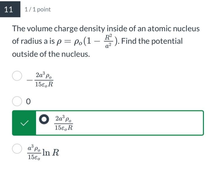 Solved The volume charge density inside of an atomic nucleus | Chegg.com